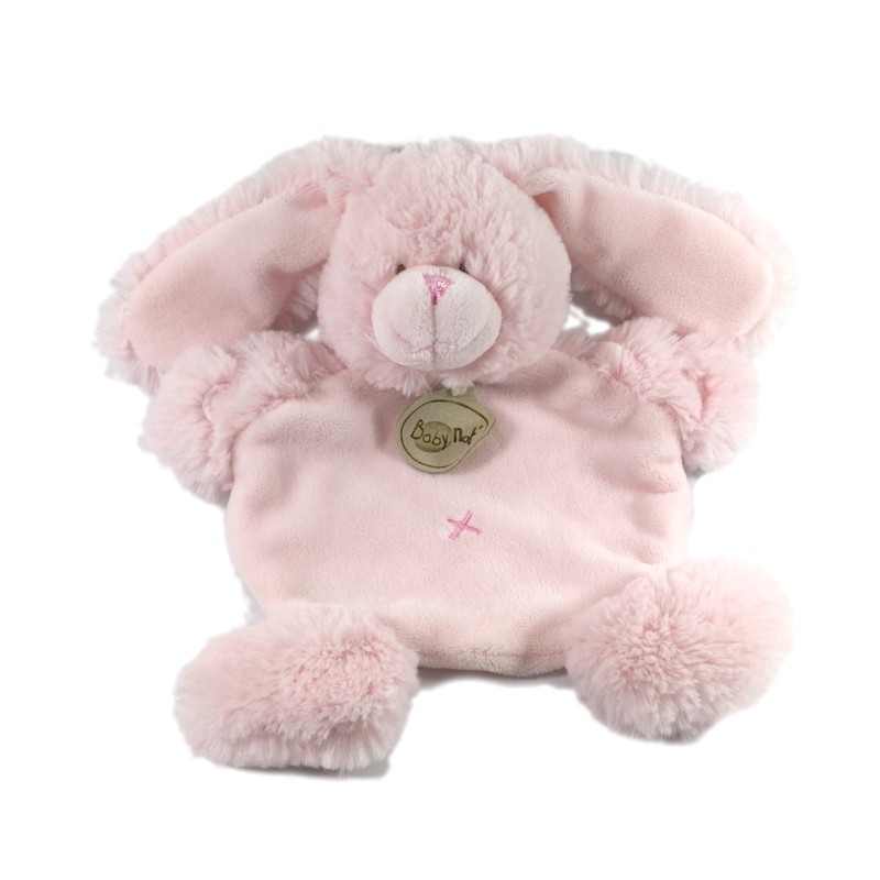 BABY NAT - Doudou plat Lapin Croix rose Baby Nat